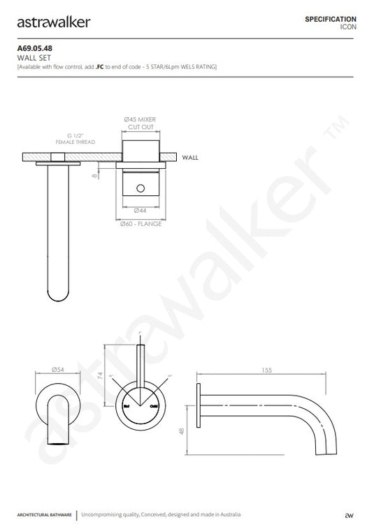 Astra Walker | Wall & Basin Mixer Set with Spouts | Designer Bathware