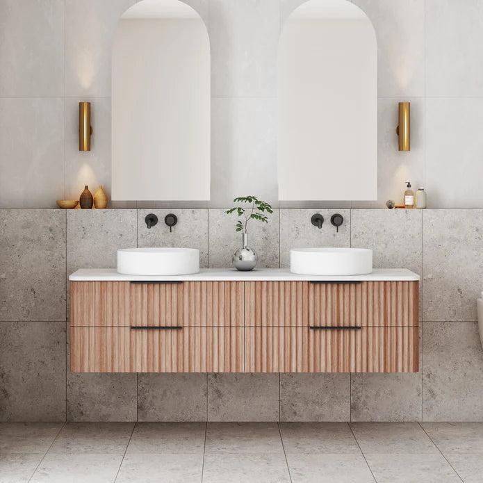 Gravity Natural Walnut Curved Wall Hung Vanity – Designer Bathware