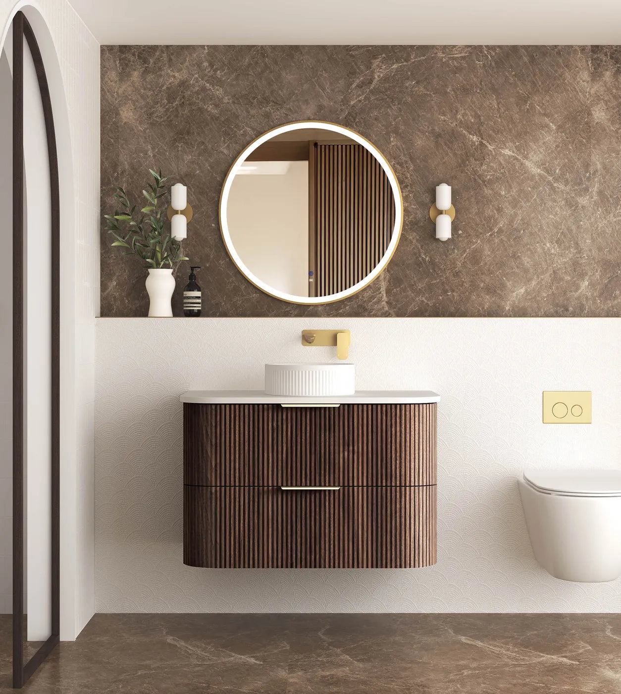 Otti Havana Fluted Wall Hung Vanity Unit Sable Walnut – Designer Bathware