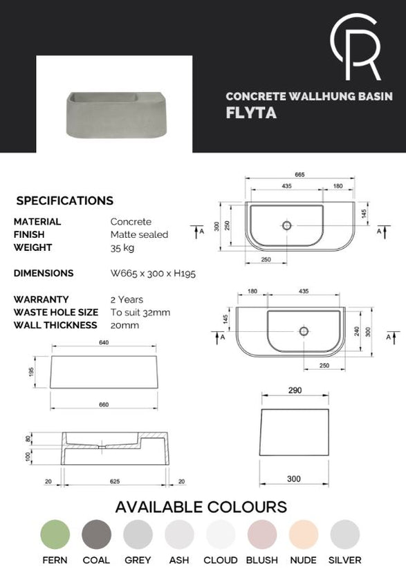 Concrete Republic Flyta Wall Hung Basin — Designer Bathware