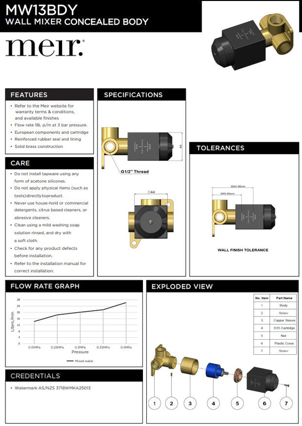 Meir Wall Mixer Body — Designer Bathware