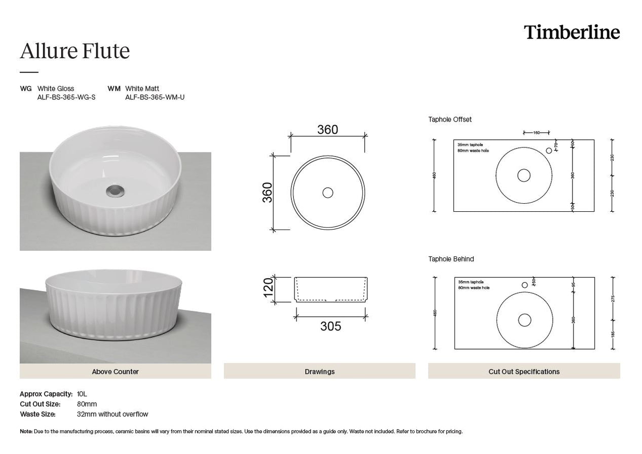 Timberline Allure Flute Gloss White — Designer Bathware